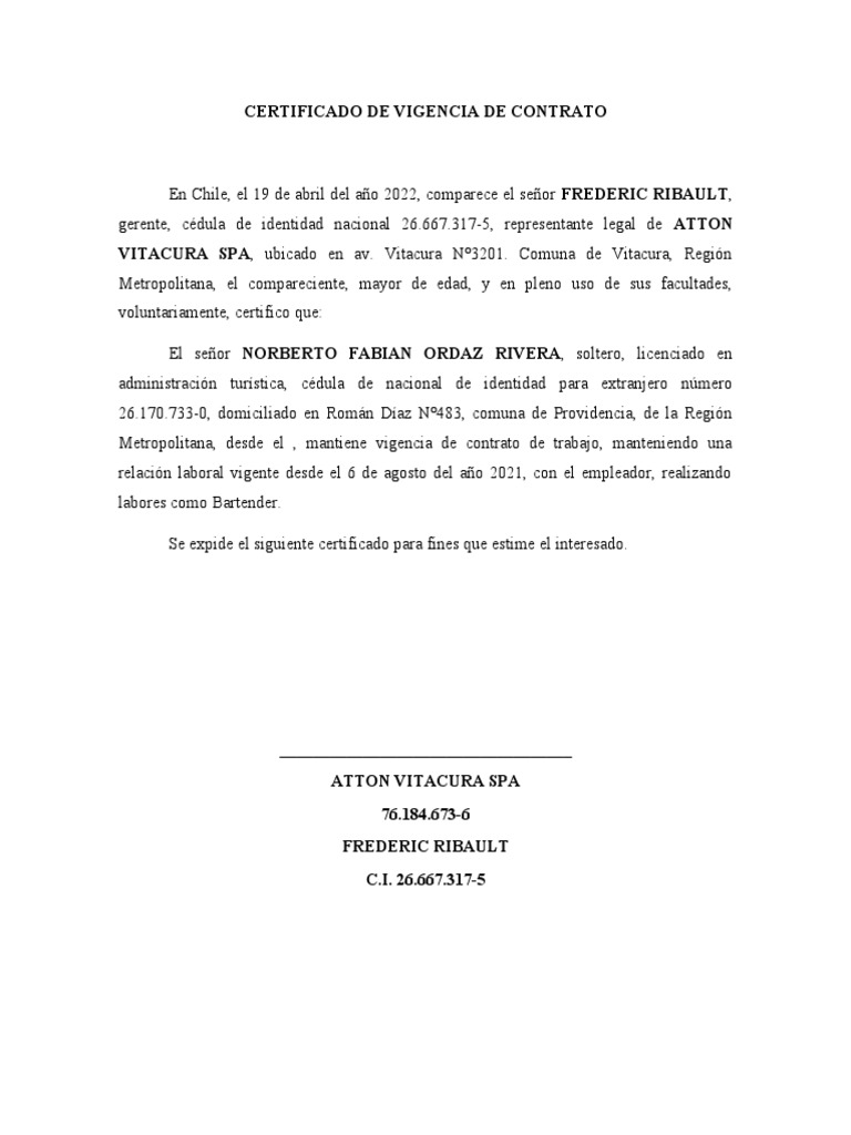 CERTIFICADO DE VIGENCIA DE CONTRATO | PDF