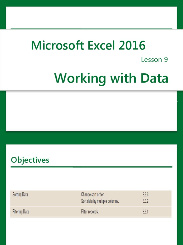 Excel Core 2016 Lesson 09 | PDF | Microsoft Excel | Worksheet