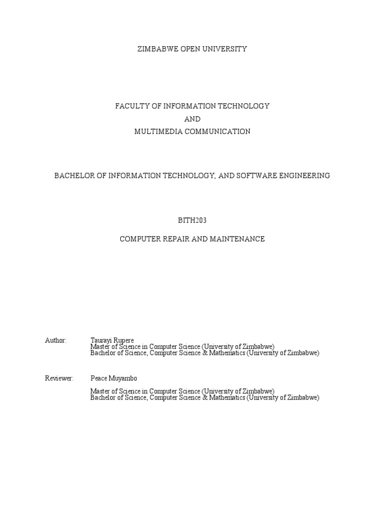 Computer Repair and Maintenance: An Introduction to Computer Hardware, Troubleshooting, and ...