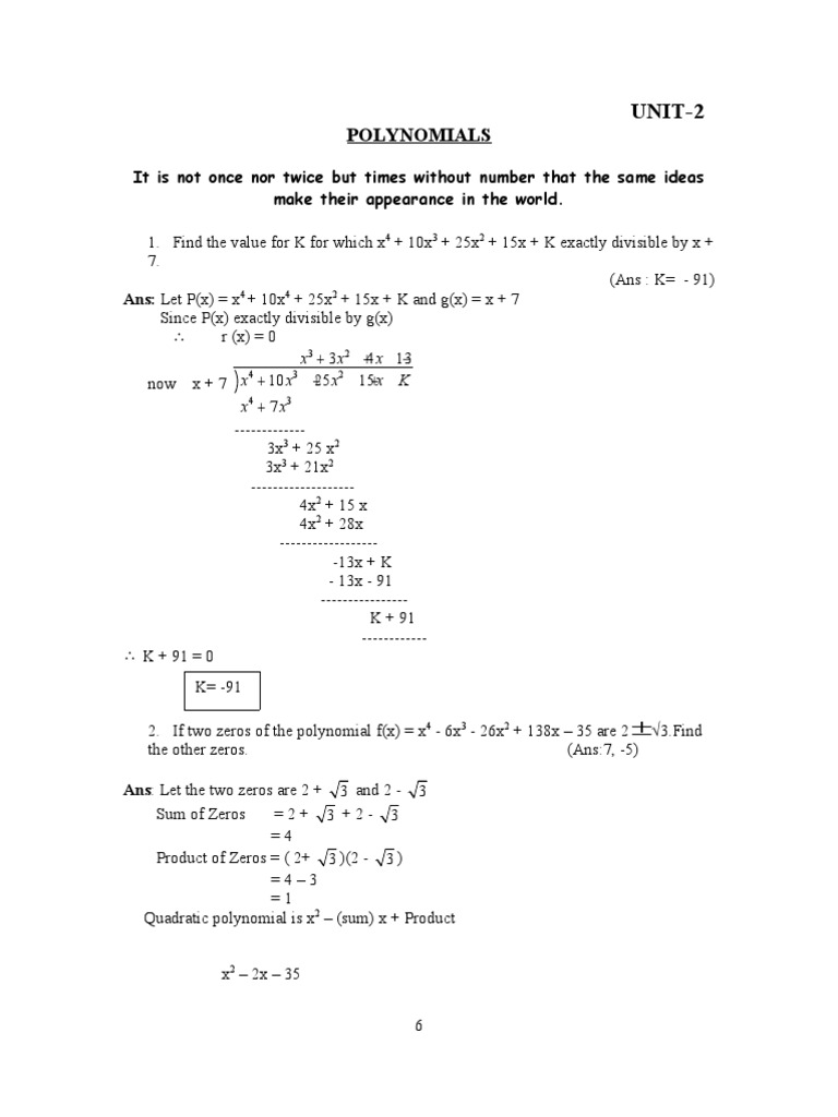 Chapter 2 Polynomials) | Download Free PDF | Polynomial | Zero Of A Function