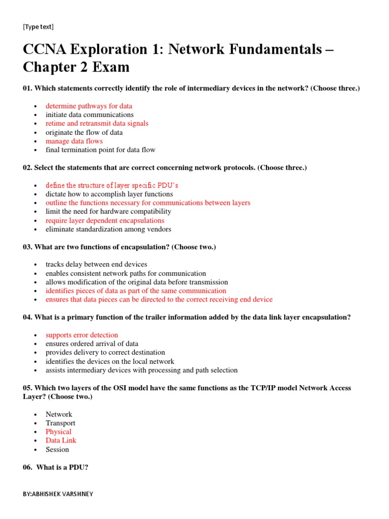 CCNA TEST (Network Fundamental-Chapter Wise TEST) | PDF | Transmission ...