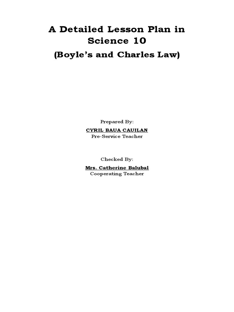 Charles Law and Boyle's Law Lesson Plan | PDF | Gases | Temperature