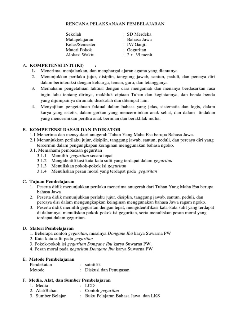 Contoh RPP Bahasa Jawa | PDF