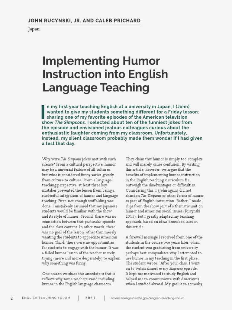 Implementing Humor Instruction Into English Language Teaching | PDF ...