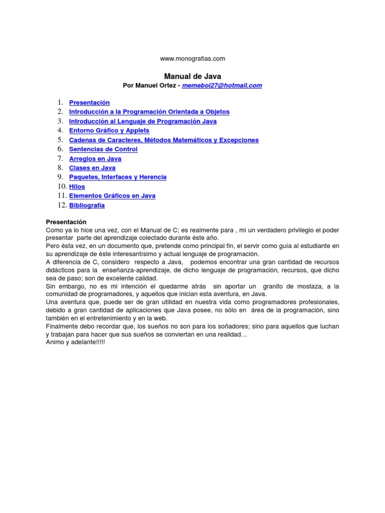 Manual De Java Pdf Java Lenguaje De Programación Objeto Informática