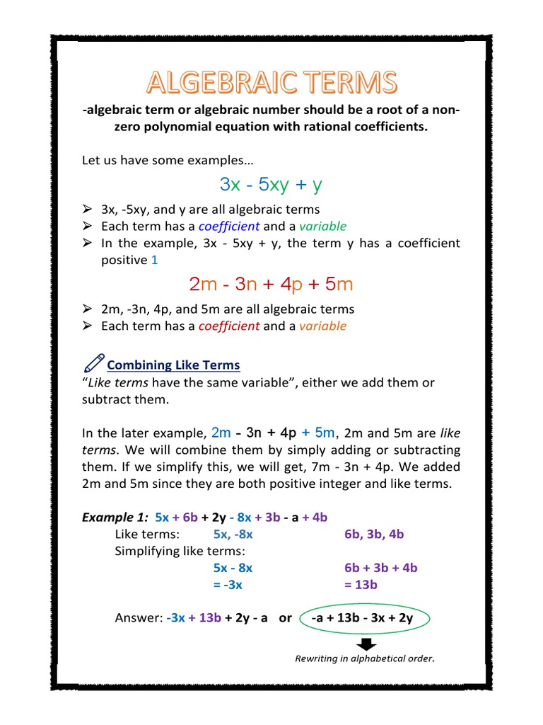 Lesson 3.1 Algebraic Terms | PDF | Mathematics | Number Theory
