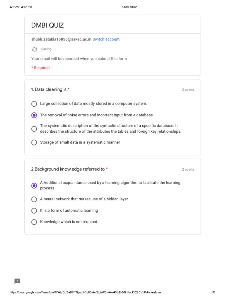 Dmbi Quiz | Download Free PDF | Data Mining | Cluster Analysis
