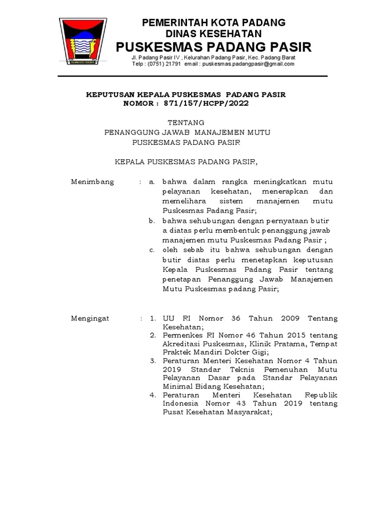 SK PJ MANAJEMEN MUTU 2022 Ok | PDF