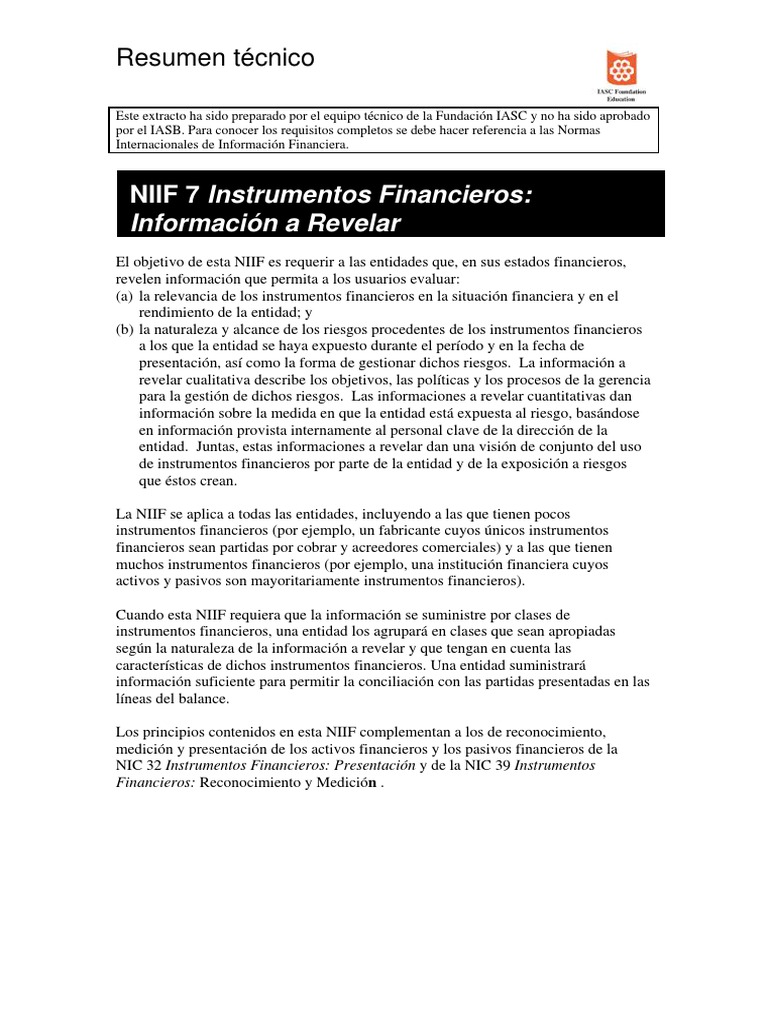 Resumen NIIF-7 | PDF