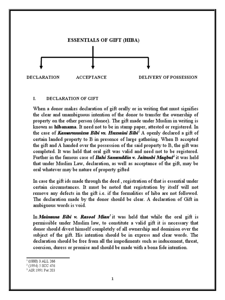 Essentials of Gift (Hiba) : Declaration Acceptance Delivery of ...