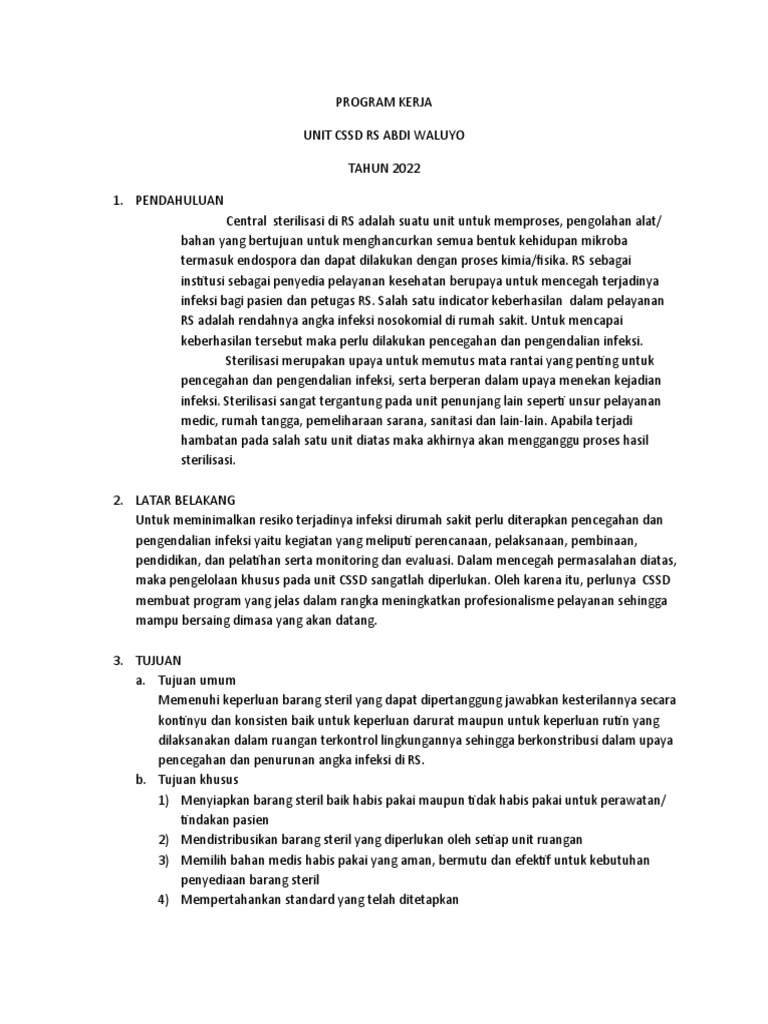 Program Kerja CSSD 2022 | PDF