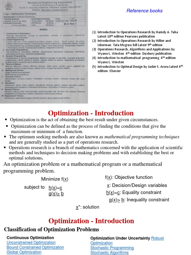 01 Optimization Techiques Introduction Pdf Mathematical Optimization Maxima And Minima