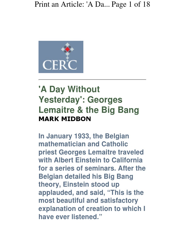 A Day Without Yesterday George Lamaitre BigBang | PDF | Big Bang | Universe