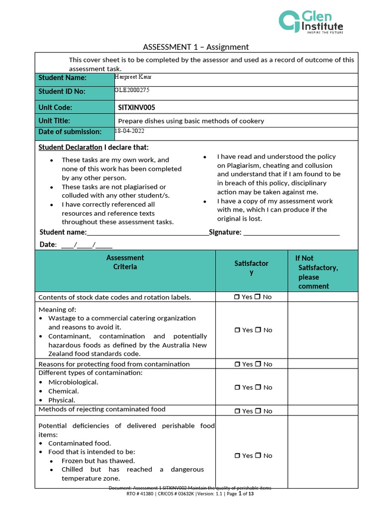 ASSESSMENT 1 - Assignment | PDF | Roasting | Cooking