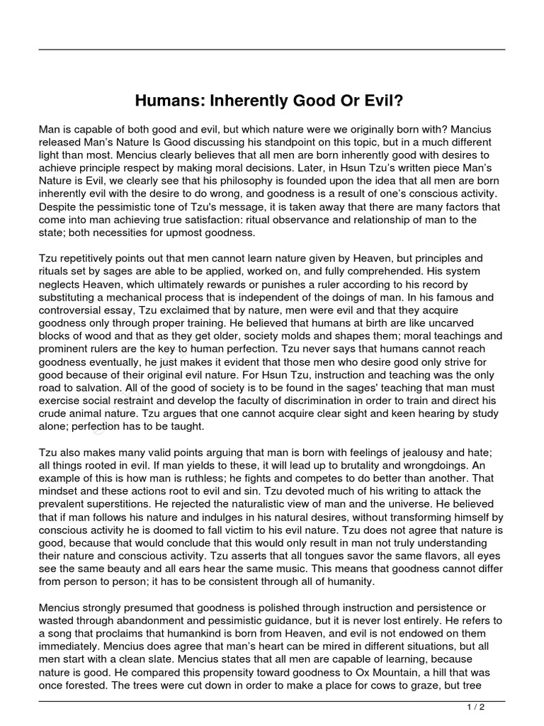 Humans: Inherently Good or Evil? | PDF | Good And Evil