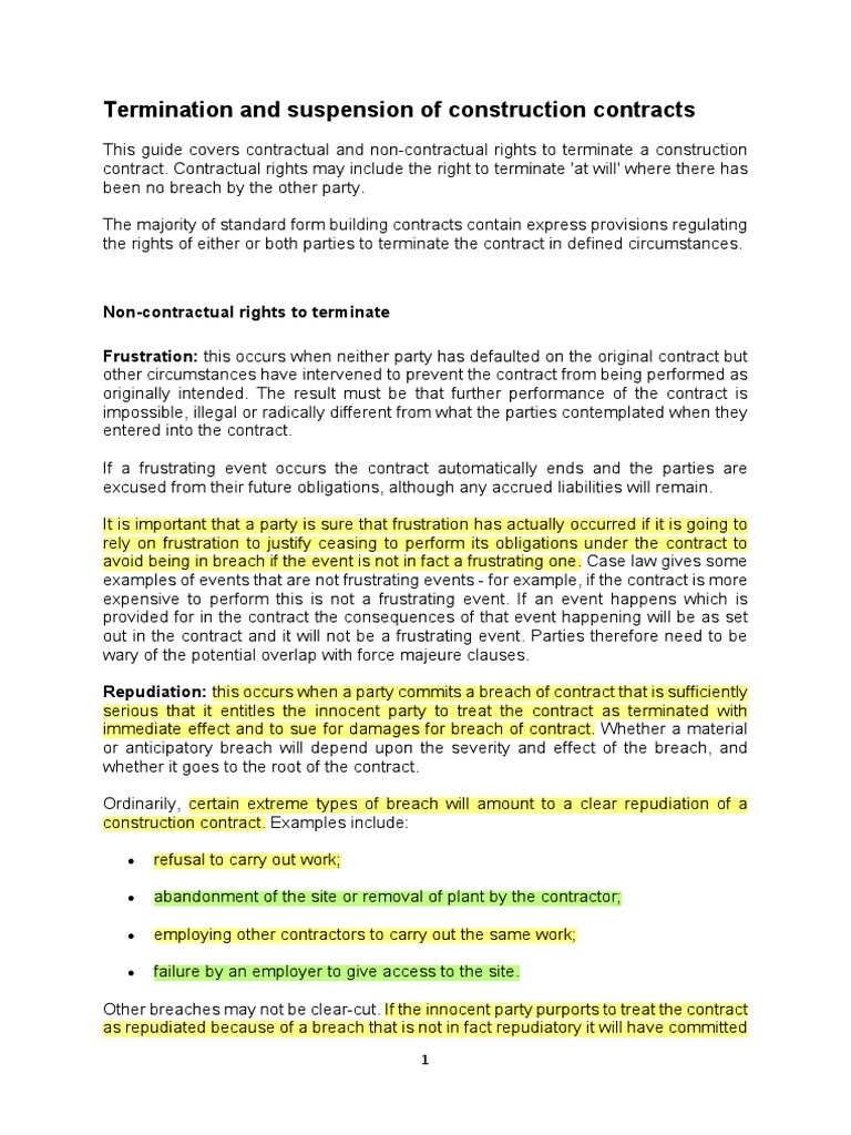Termination and Suspension of Construction Contracts | Download Free ...