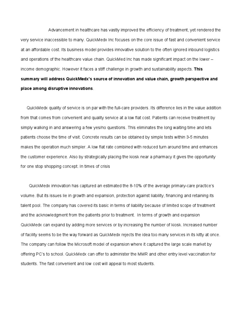 Quick Medx | PDF | Innovation | Value Chain