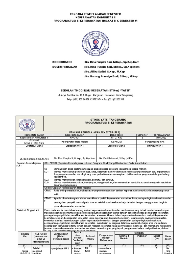 RPS Keperawatan Komunitas Ii Tk. 3C SMT 6 | PDF