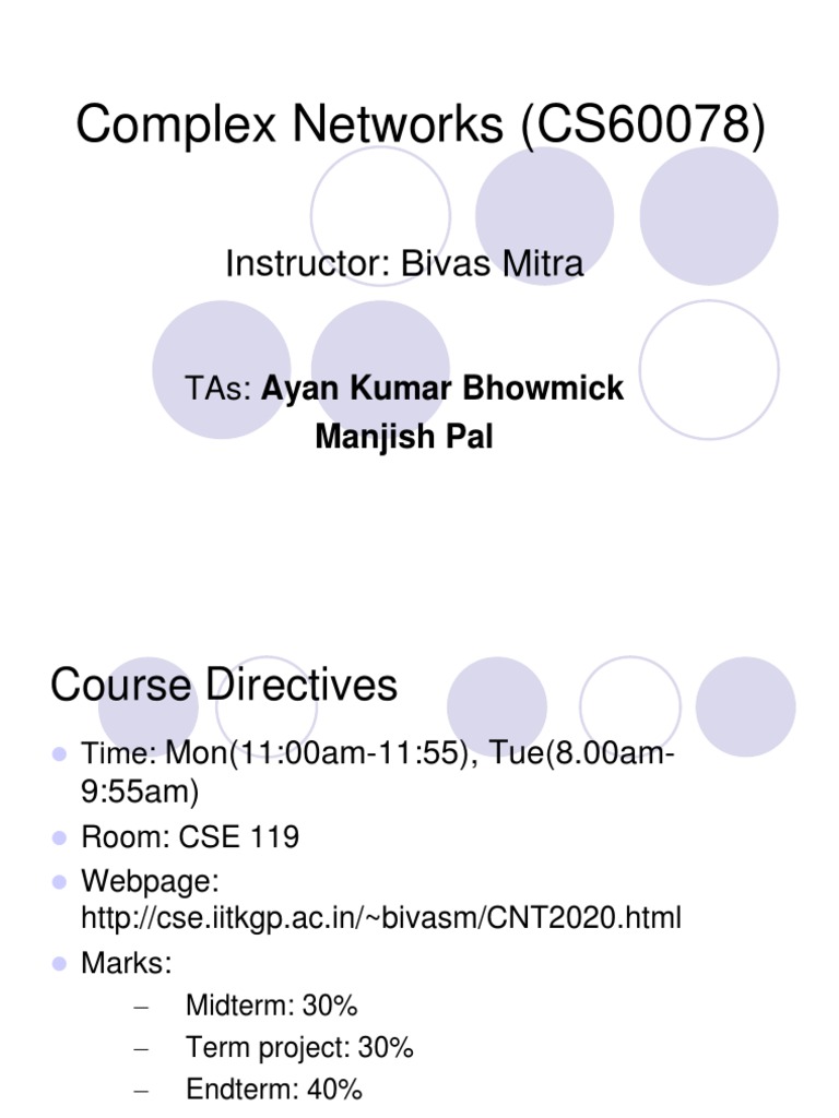 Complex Networks (CS60078) : Instructor: Bivas Mitra | PDF | Systems Theory | Applied Mathematics