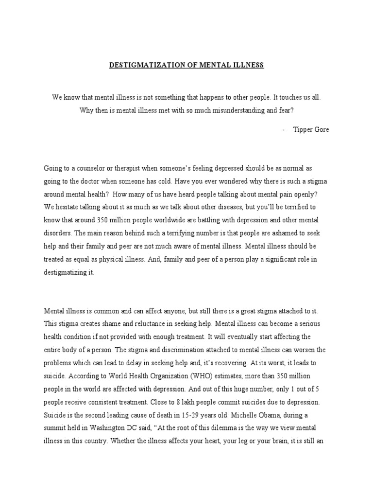 Destigmatization of Mental Illness | PDF | Mental Disorder | Mental Health