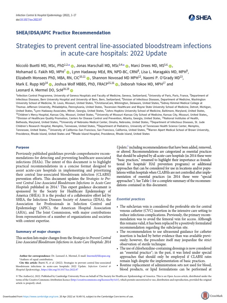 Strategies To Prevent Central Line Associated Bloodstream Infections in ...