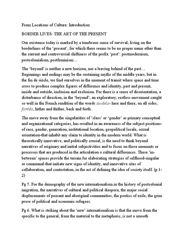 Homi Bhabha Notes | PDF | Human Migration | Identity (Social Science)