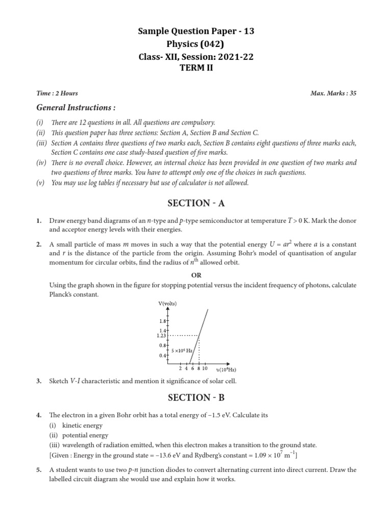 General Instructions:: Sample Question Paper - 13 Physics (042) Class ...