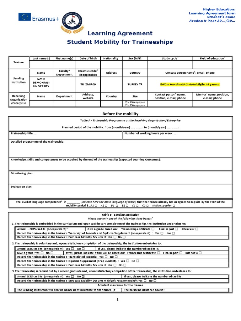 2.learning Agreement For Traineeships | PDF