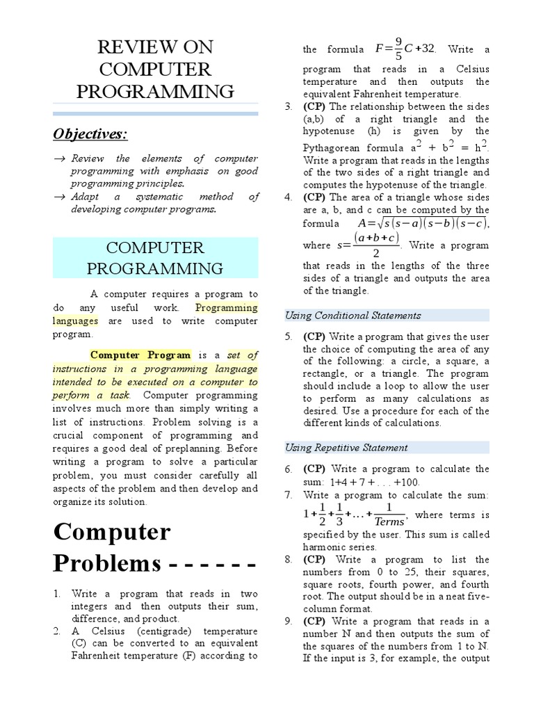 Computer Problems - : Review On Computer Programming | PDF | Numerical ...