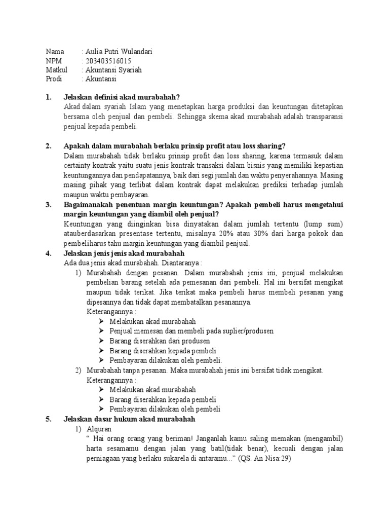 Perbedaan Murabahah dan Margin Keuntungan | PDF