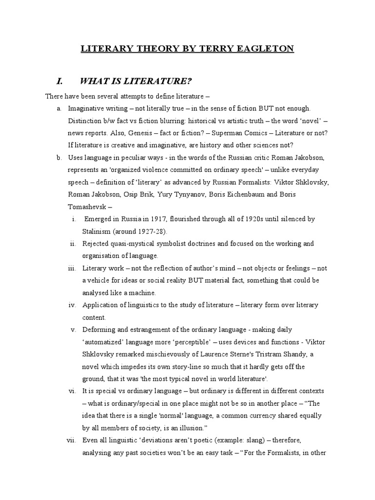 LITERARY THEORY BY TERRY EAGLETON Notes | PDF