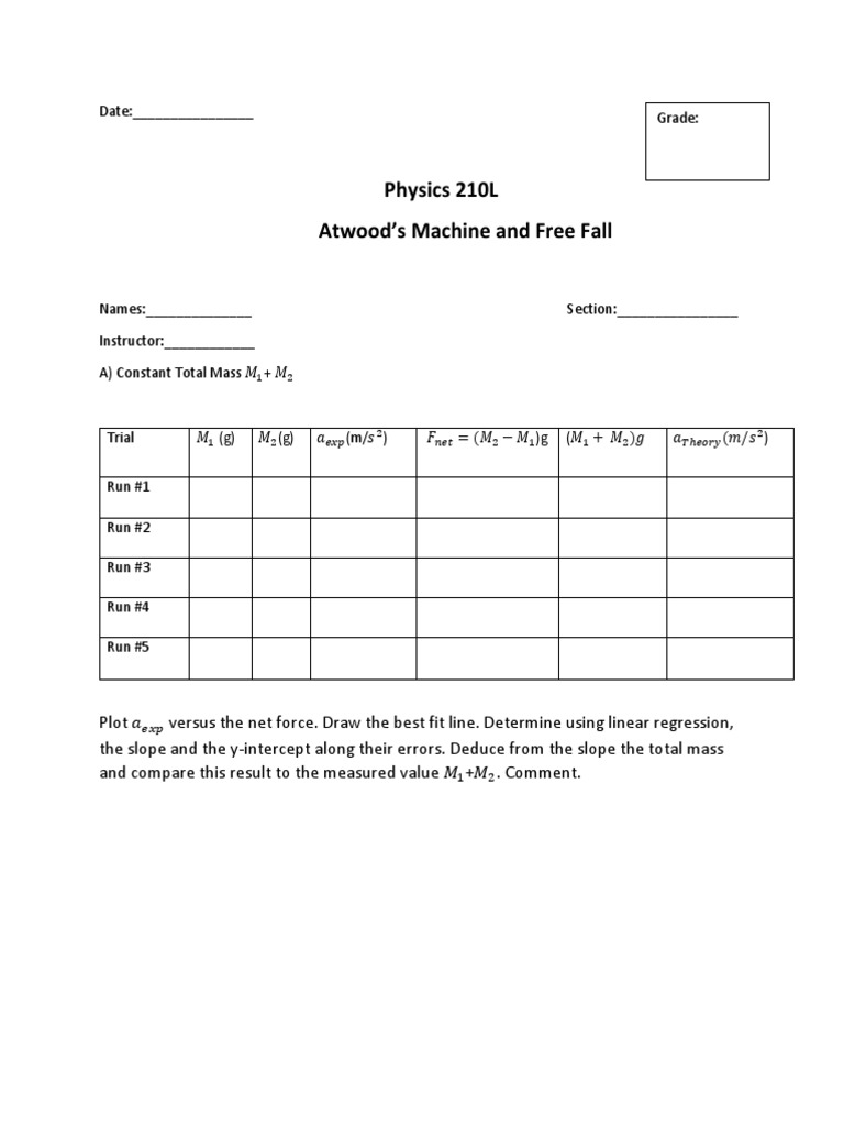 Atwoods Machine and Free Fall | PDF