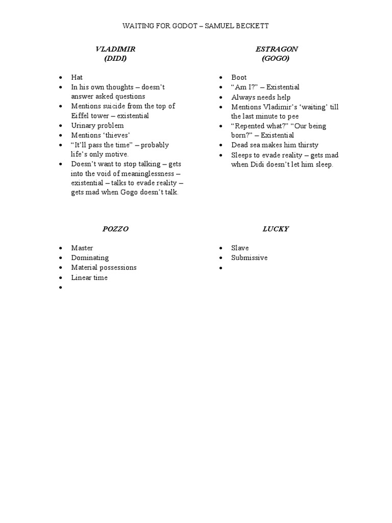 Waiting For Godot Notes | PDF