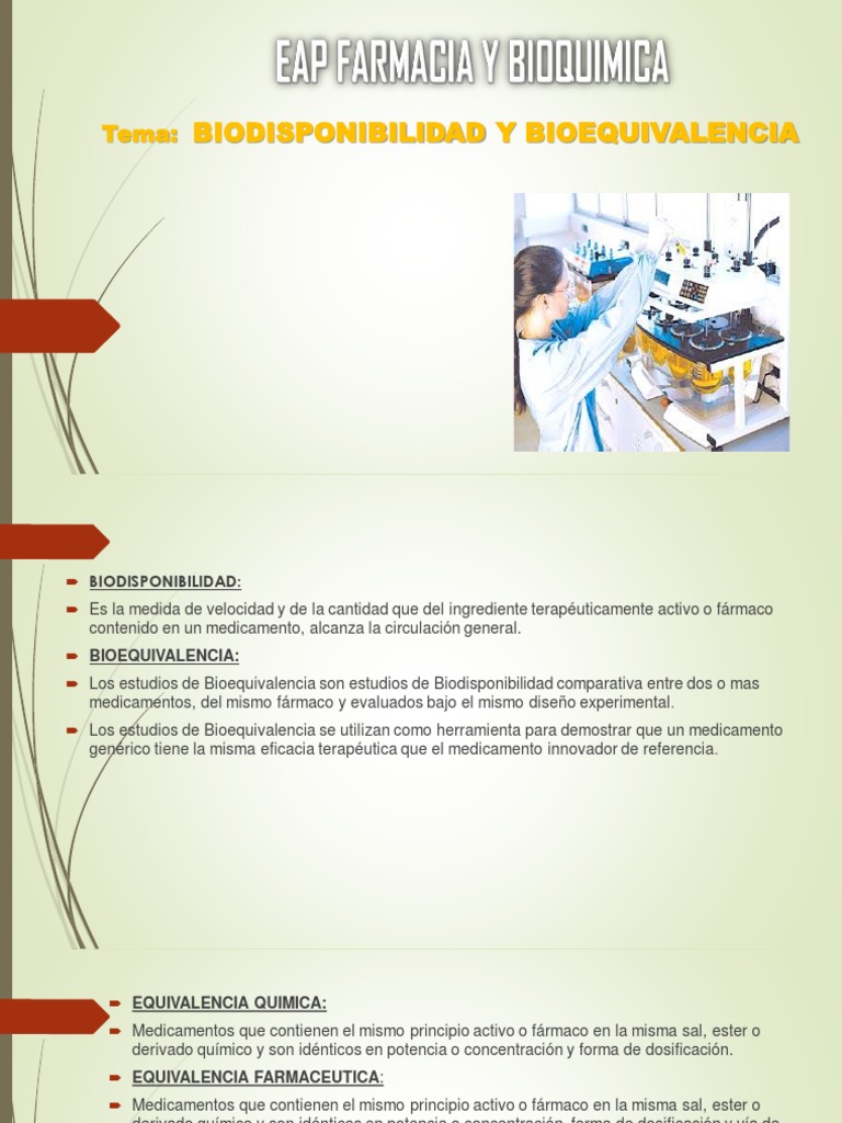 Biodisponibilidad y Bioequivalencia Exposicion Biofarmacia | PDF | Medicamentos con receta ...