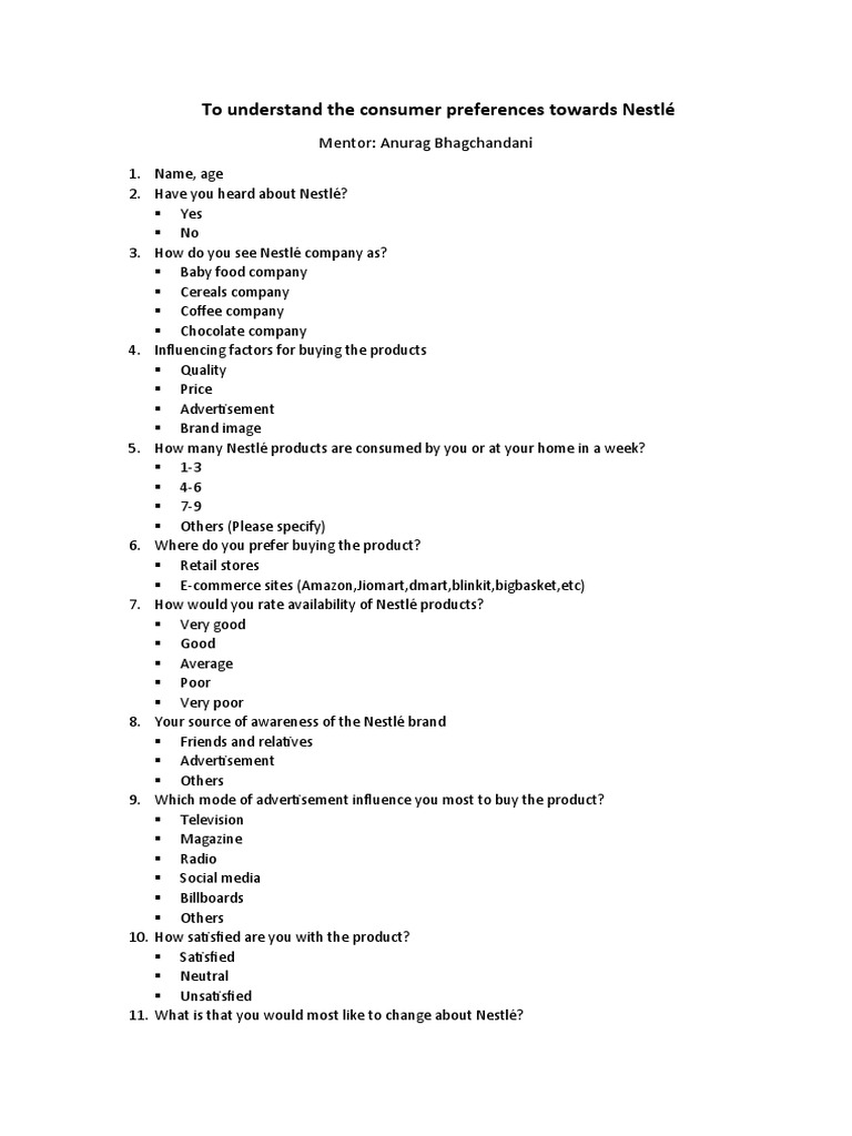 To Understand The Consumer Preferences Towards Nestlé: Mentor: Anurag ...