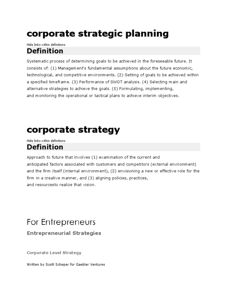 Corporate Strategic Planning Insights | PDF | Strategic Management ...