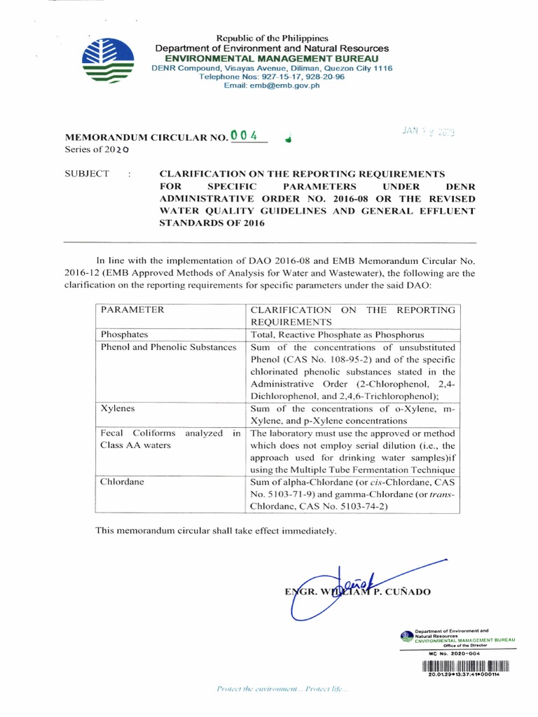 EMB MC 2020 004 Reporting Parameters | PDF | Environmental Technology ...