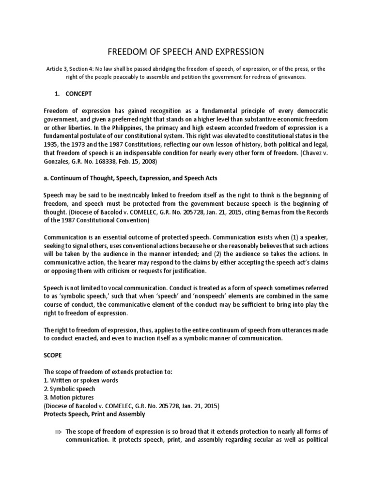 Freedom of Speech and Expression: 1. Concept | Download Free PDF ...