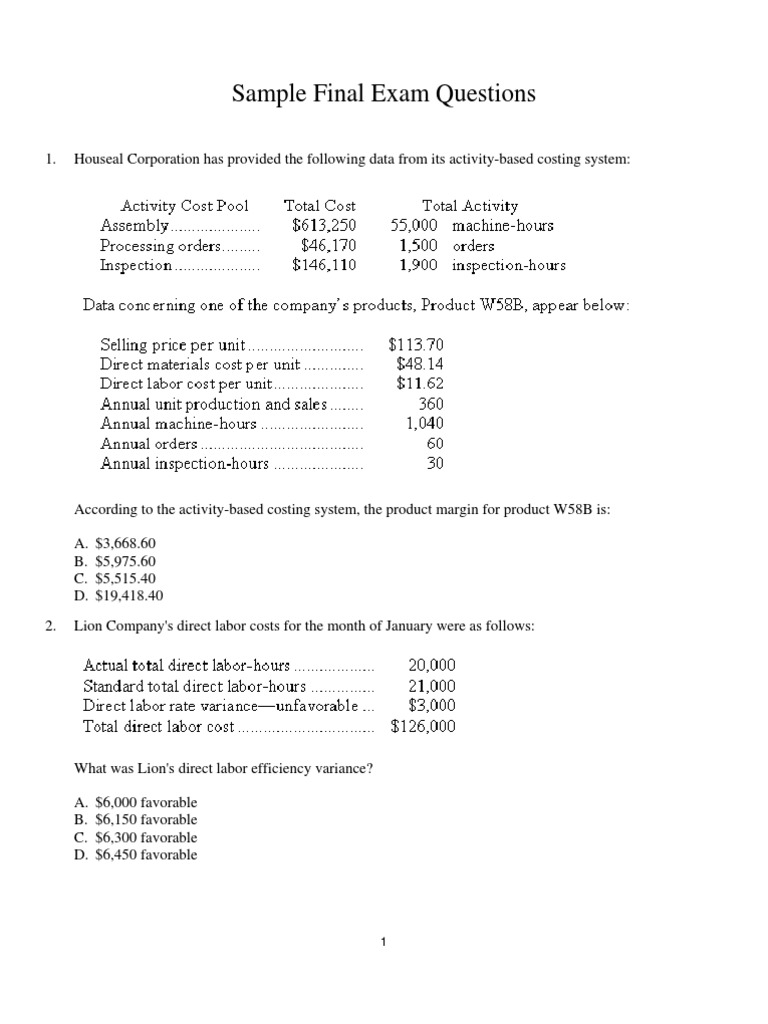 Sample Final 11B | PDF | Cost | Income