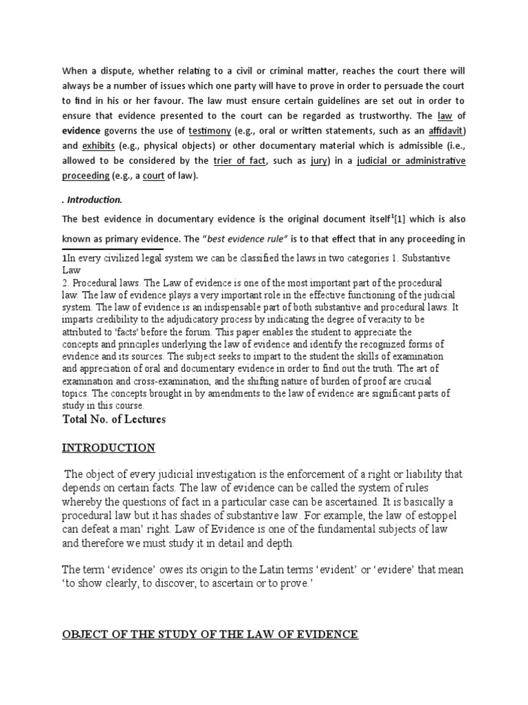 Evidence Governs The Use of Testimony (E.g., Oral or Written Statements ...