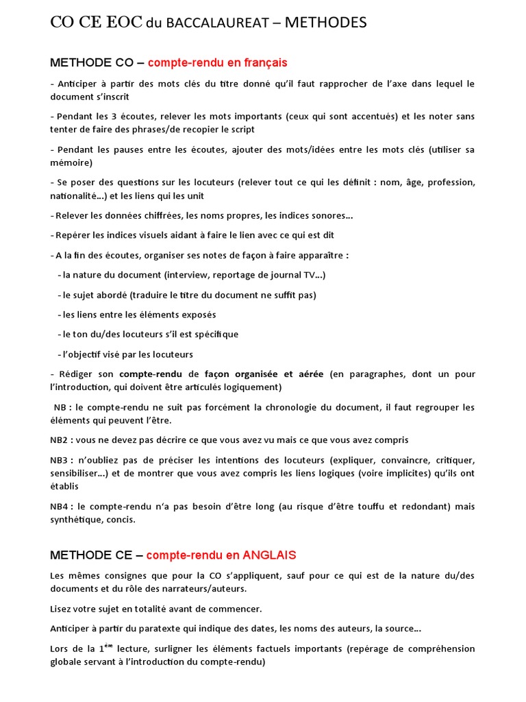 METHODES CO CE EOC Bac 2022 | PDF | Études des langues étrangères | Fiction générale