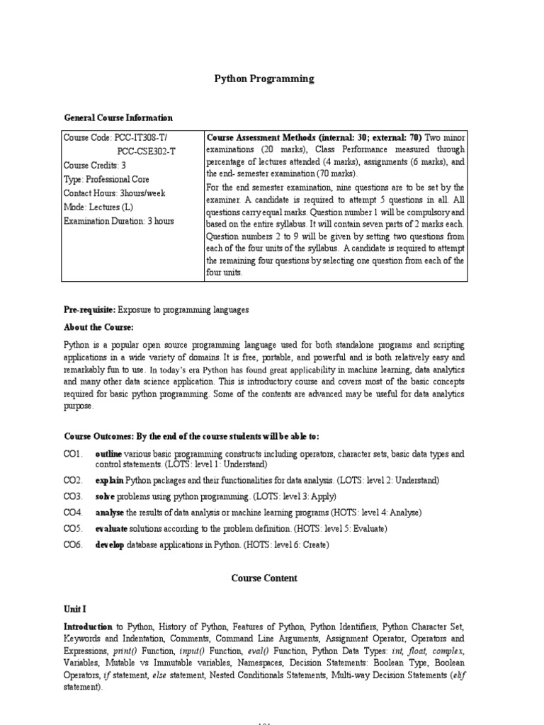 Python Programming Course Content Pdf Subroutine Parameter Computer Programming
