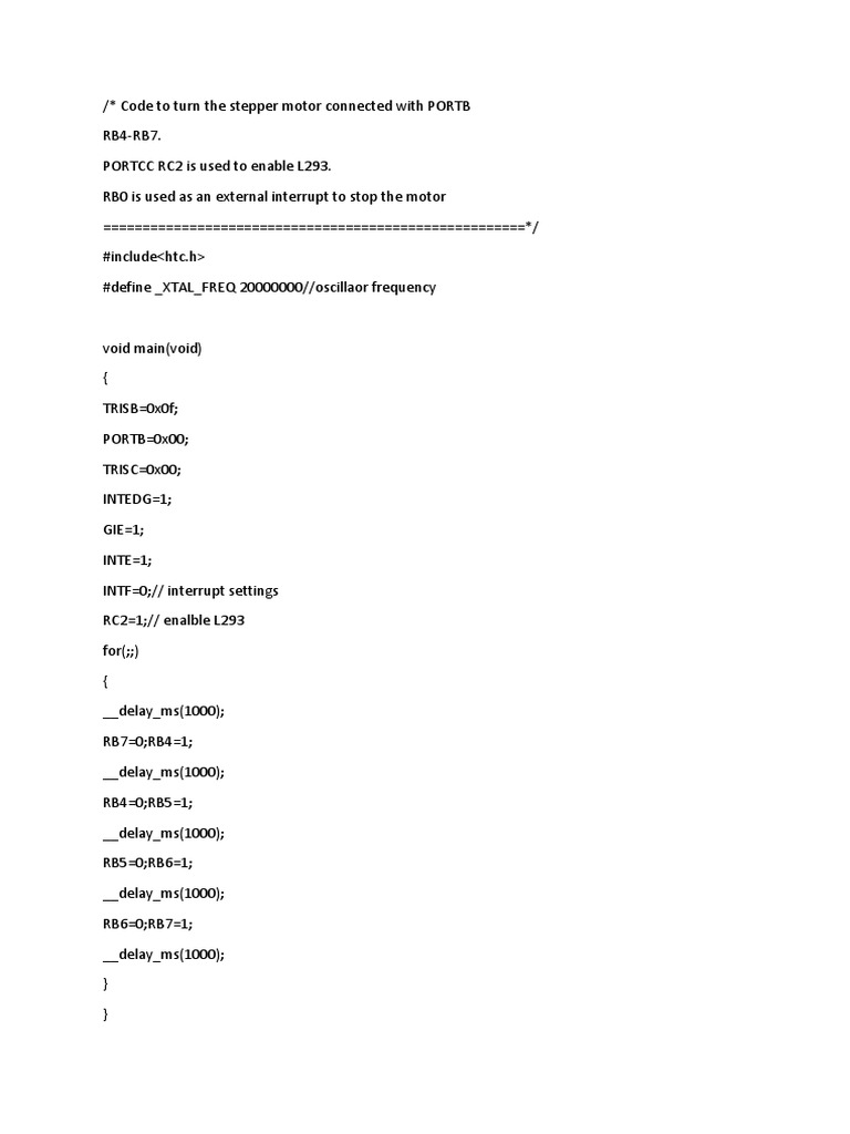 Code To Turn The Stepper Motor Connected With PORTB | PDF