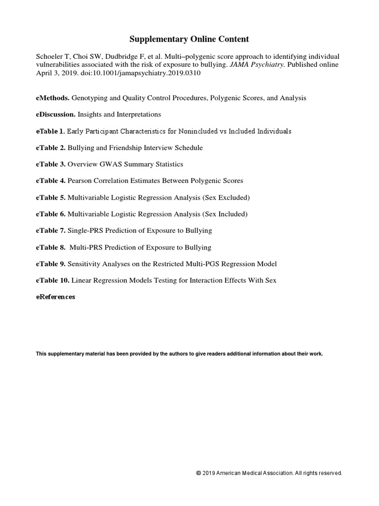 BFIS - Bullying and Friendship Interview Schedule | PDF | Genome Wide ...