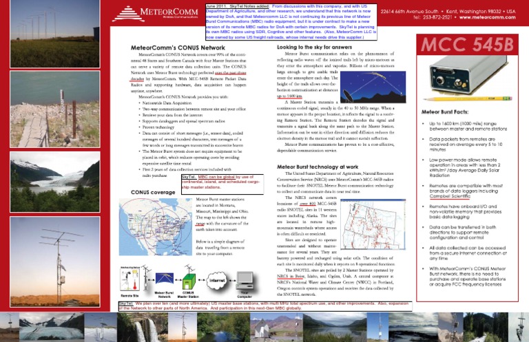 Meteor Burst Communications, US Network Brocure (Not Current, But ...