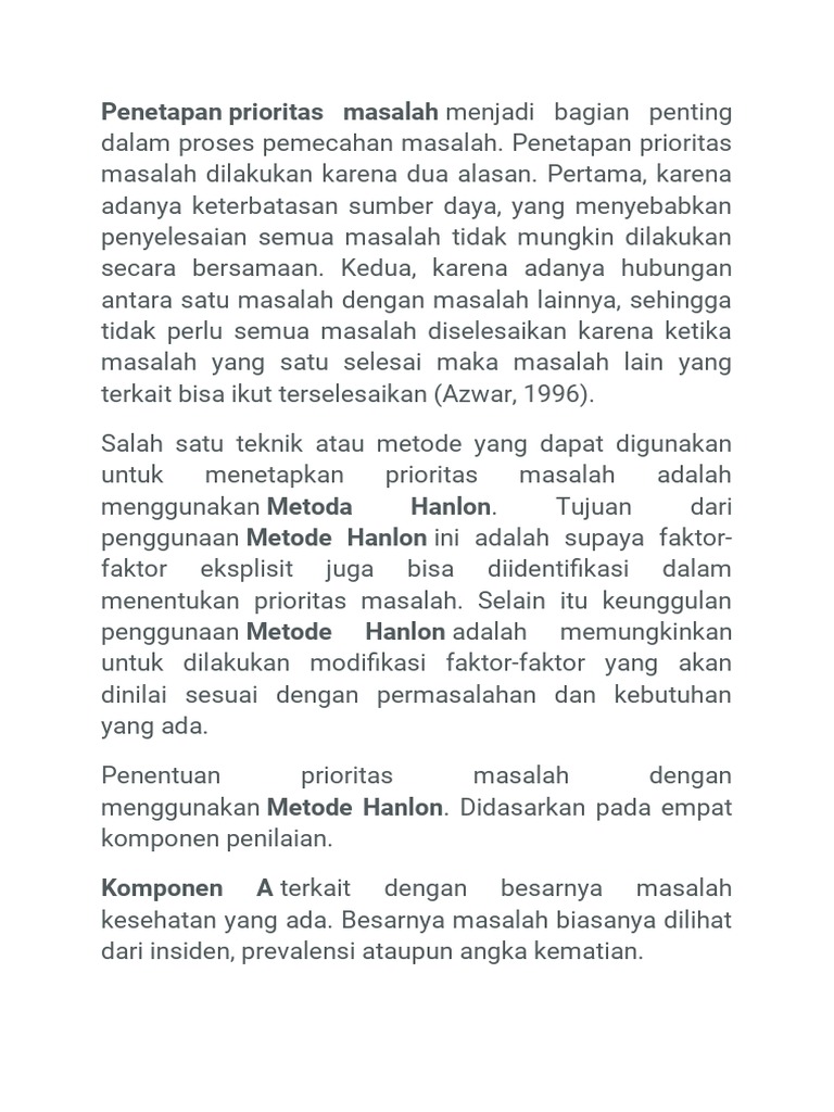 Metode Hanlon untuk Prioritas Masalah Kesehatan | PDF