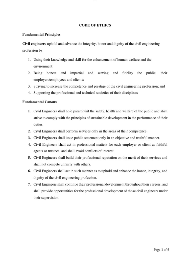 Civil Engineering Code of Ethics | PDF | Employment | Civil Engineering