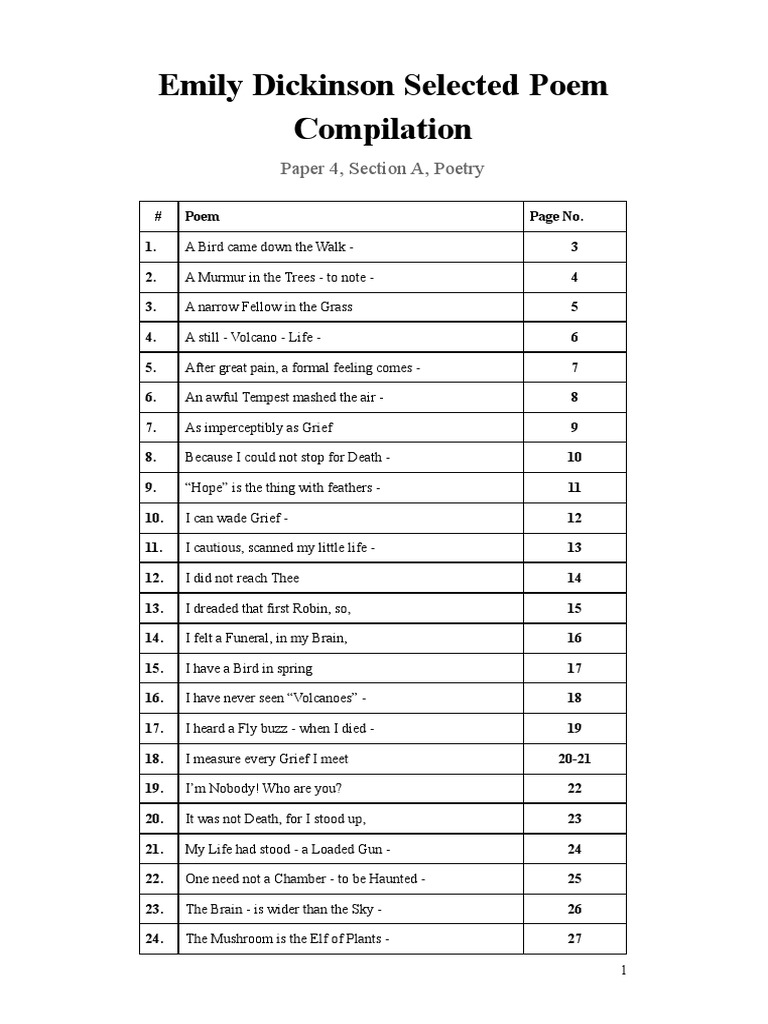 Emily Dickinson Selected Poems Compilation | PDF