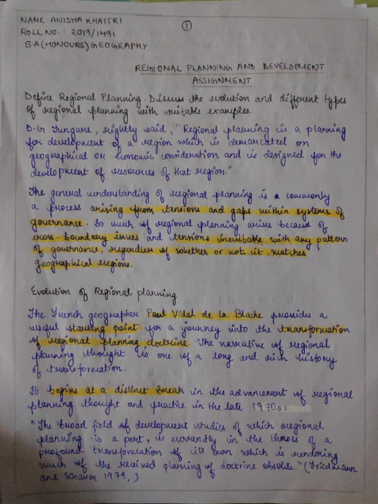 Define Regional Planning. Discuss The Evolution and Different Types of ...