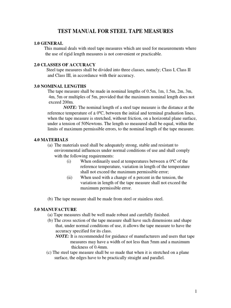 STEEL TAPE MEASURE TEST MANUAL | PDF | Length | Metrology